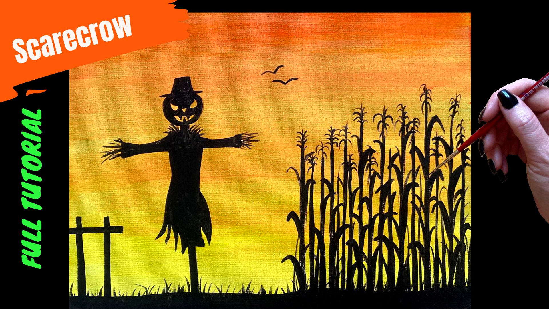 New video: 🌽EP131 ‘Simple Scarecrow’ easy Halloween silhouette painting ...
