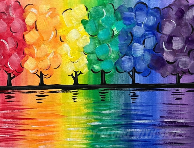 EP210- ‘Rainbow Trees’ easy rainbow reflection acrylic painting ...