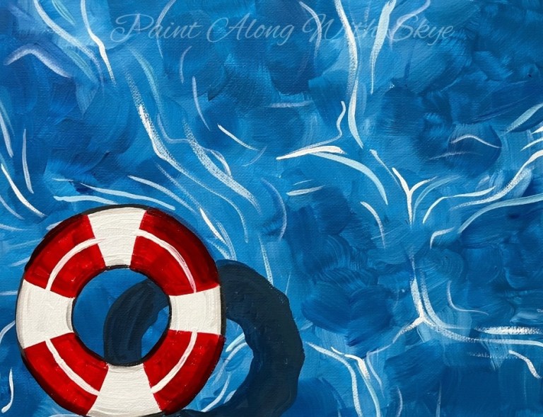 EP242- ‘Pool Day’ how to paint pool water, inner-tube float reflection with acrylic – super easy ...