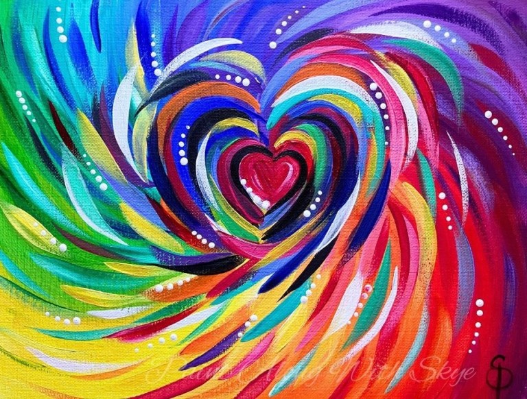 EP243- ‘Spiral Rainbow Heart’ easy fun abstract acrylic painting tutorials for beginners – Skye ...