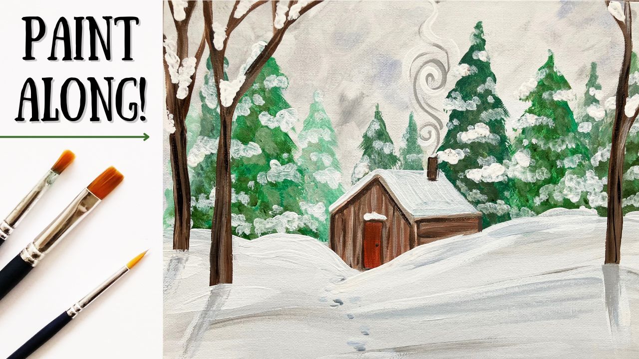 EP258- ‘Snowed In’ easy wintery cabin acrylic painting tutorial step-by ...